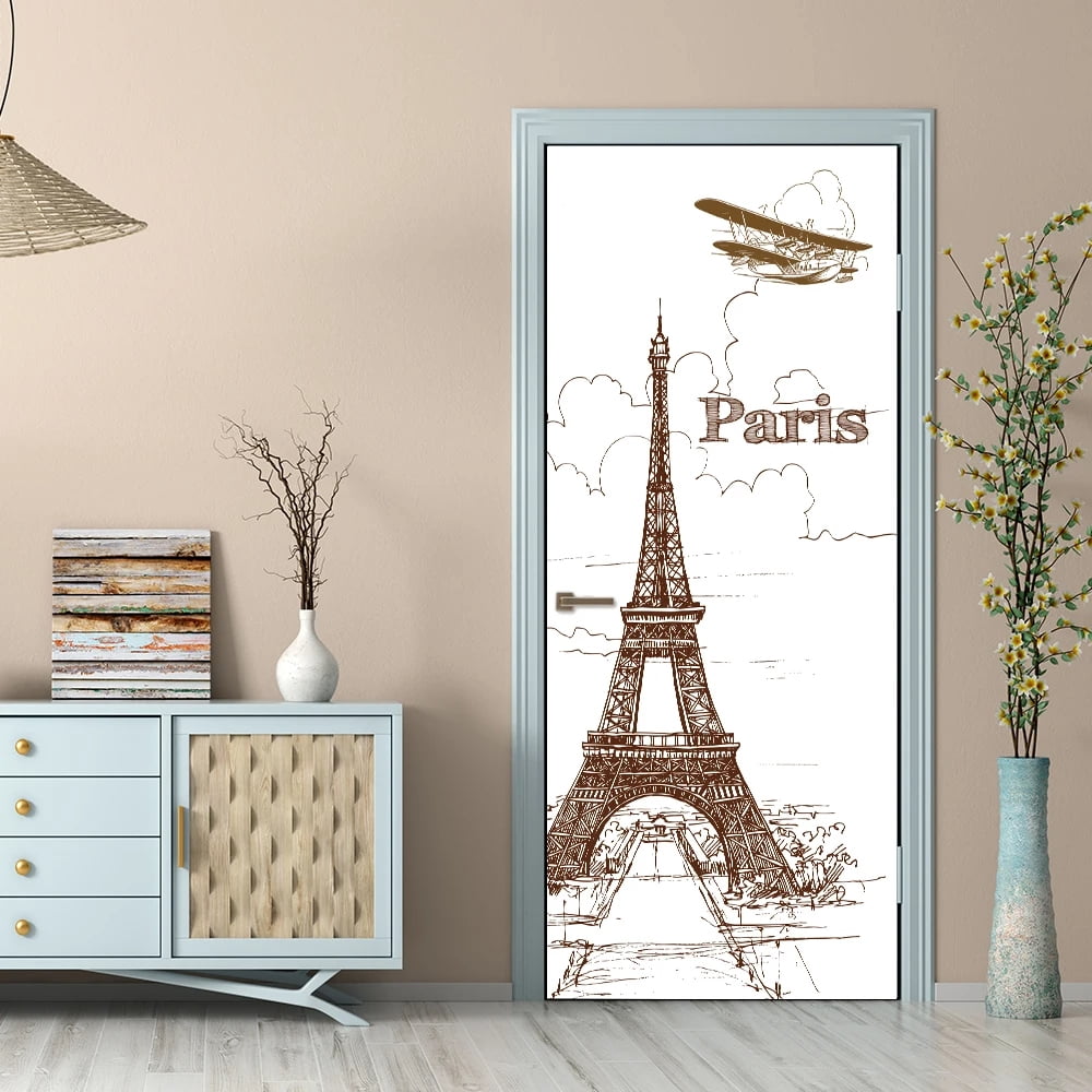 Gray City Buildings Self Adhesive Door Sticker Street Wallpaper Living ...