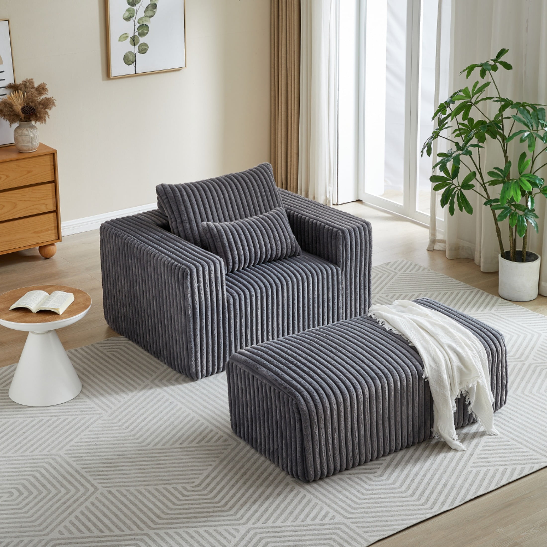 Gray Cloud Couch, 62.5-Inch Fluffy Sectional Sleeper Chair for Living ...