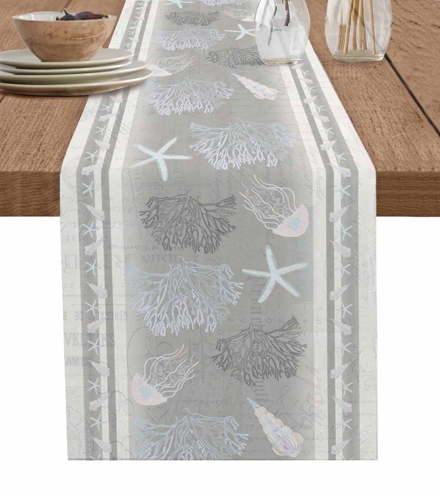 Gray Coastal Table Runner Nautical Beach Summer Sea Starfish Coral ...