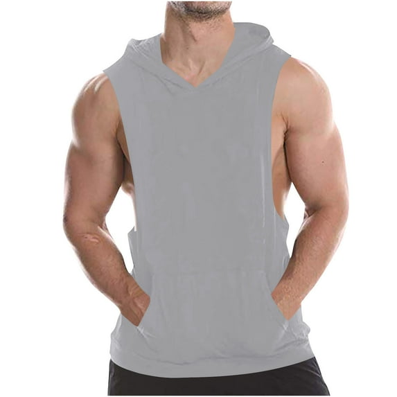 Gray Coat for Man Fall Summer Sleeveless Sport Gym Running Camisole ...