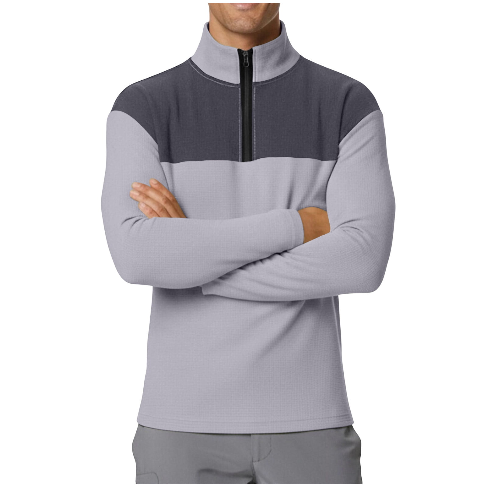 Gray Collared Neck Spandex Shirts for Man Fall Summer Long Sleeve Color ...