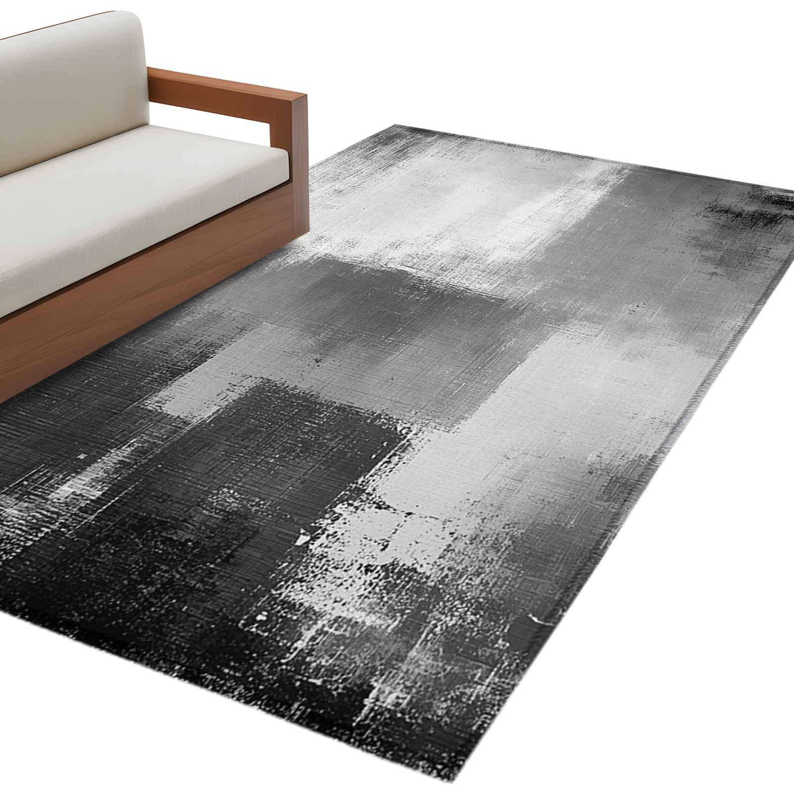 Gray Color Block Area Rug 2.7x5ft Abstract Shabby Non-Slip Washable ...