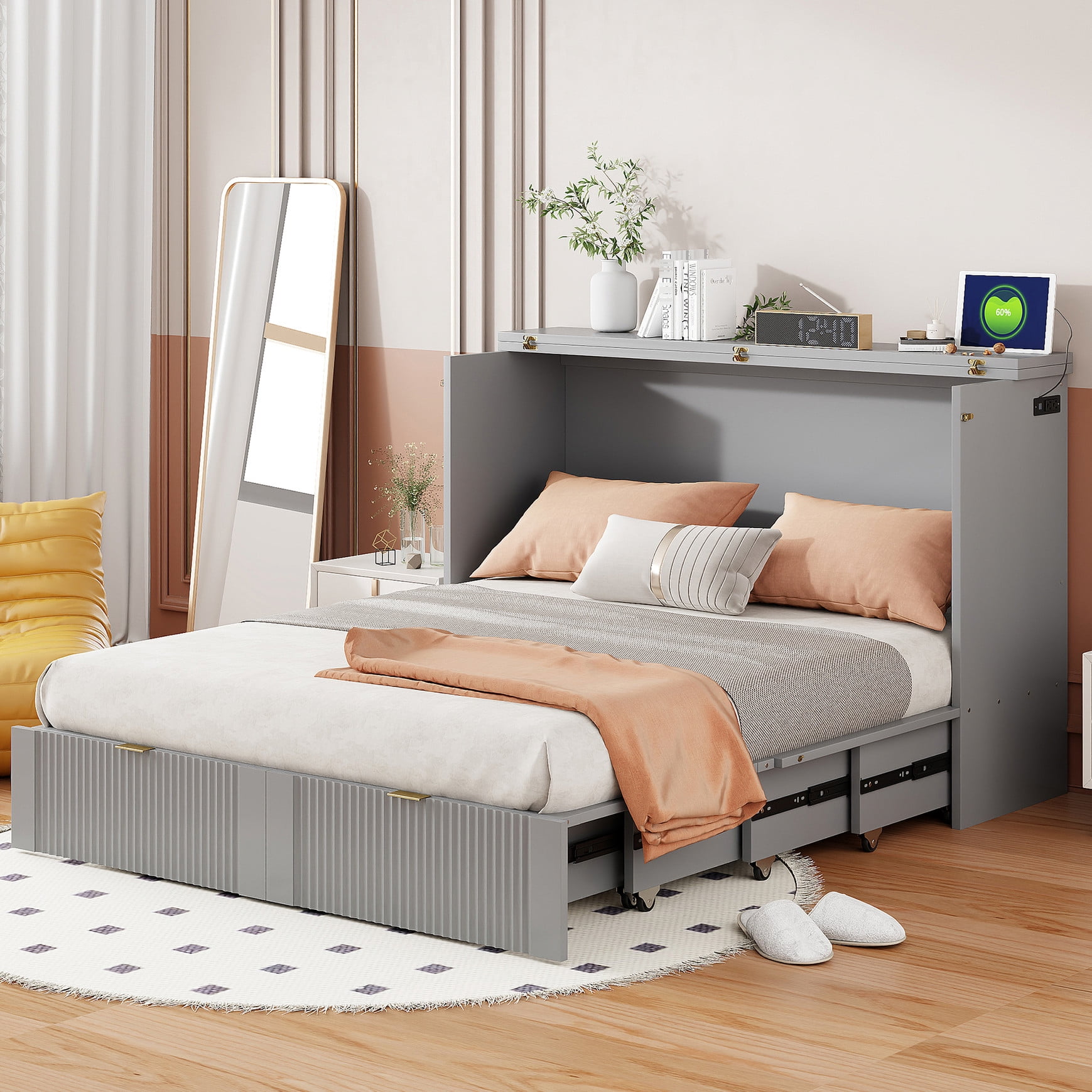 Gray Color - Convertible Wall Bed with Latest Pulley - Guest Room ...