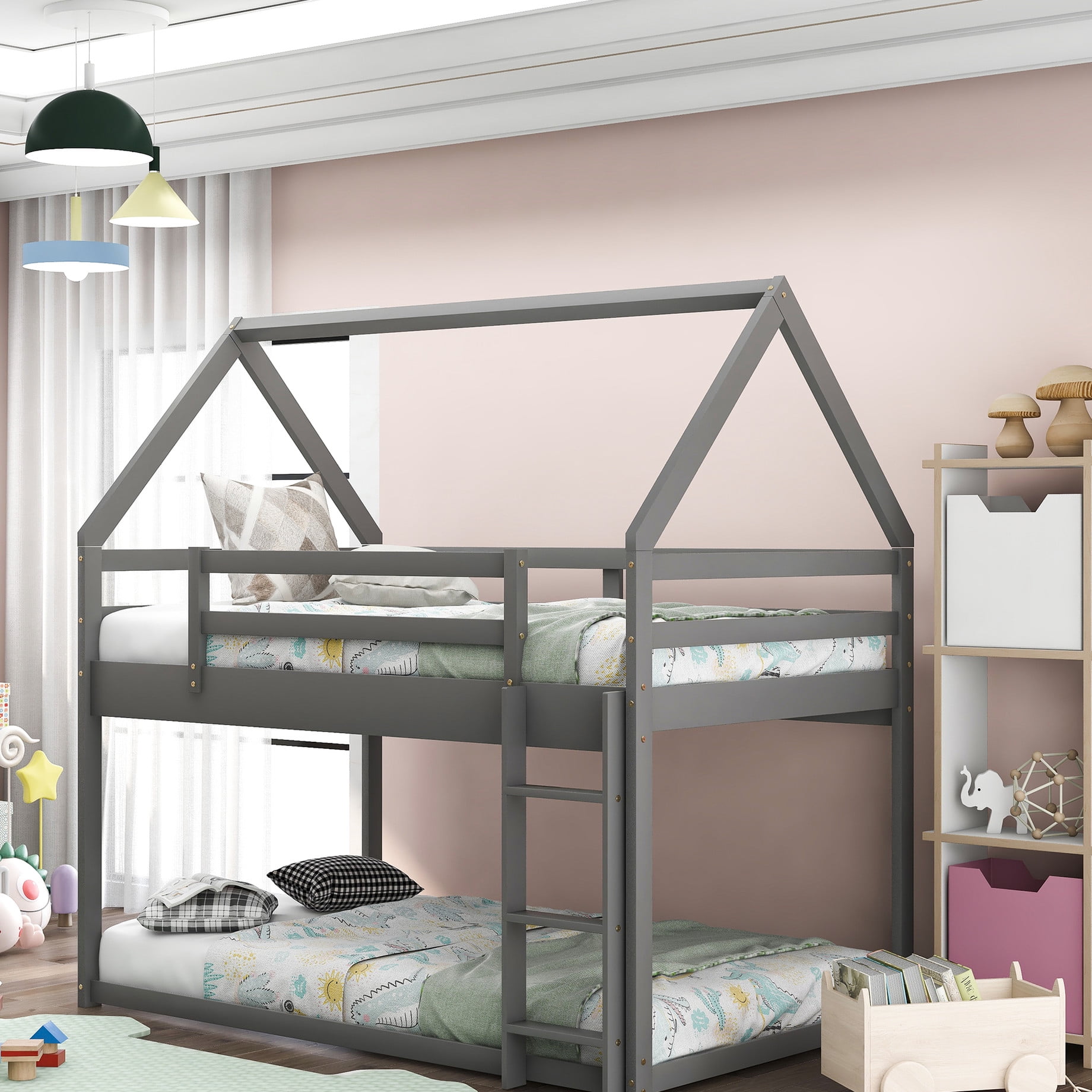 Gray Color Palette - House - Shaped Bunk Bed for Relaxing - Bedroom for ...