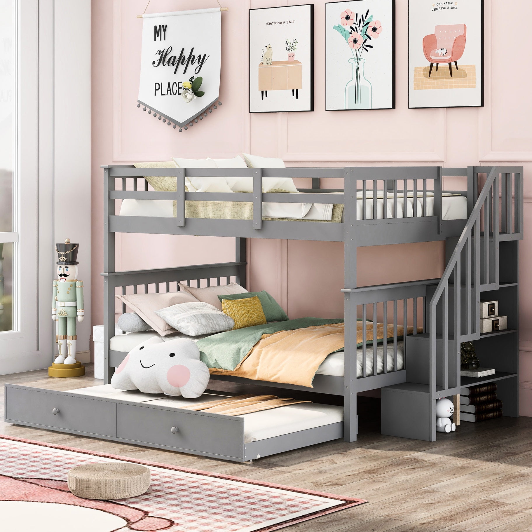 Gray Color Scheme - Divisible into Two Beds - College Dorm - Space ...