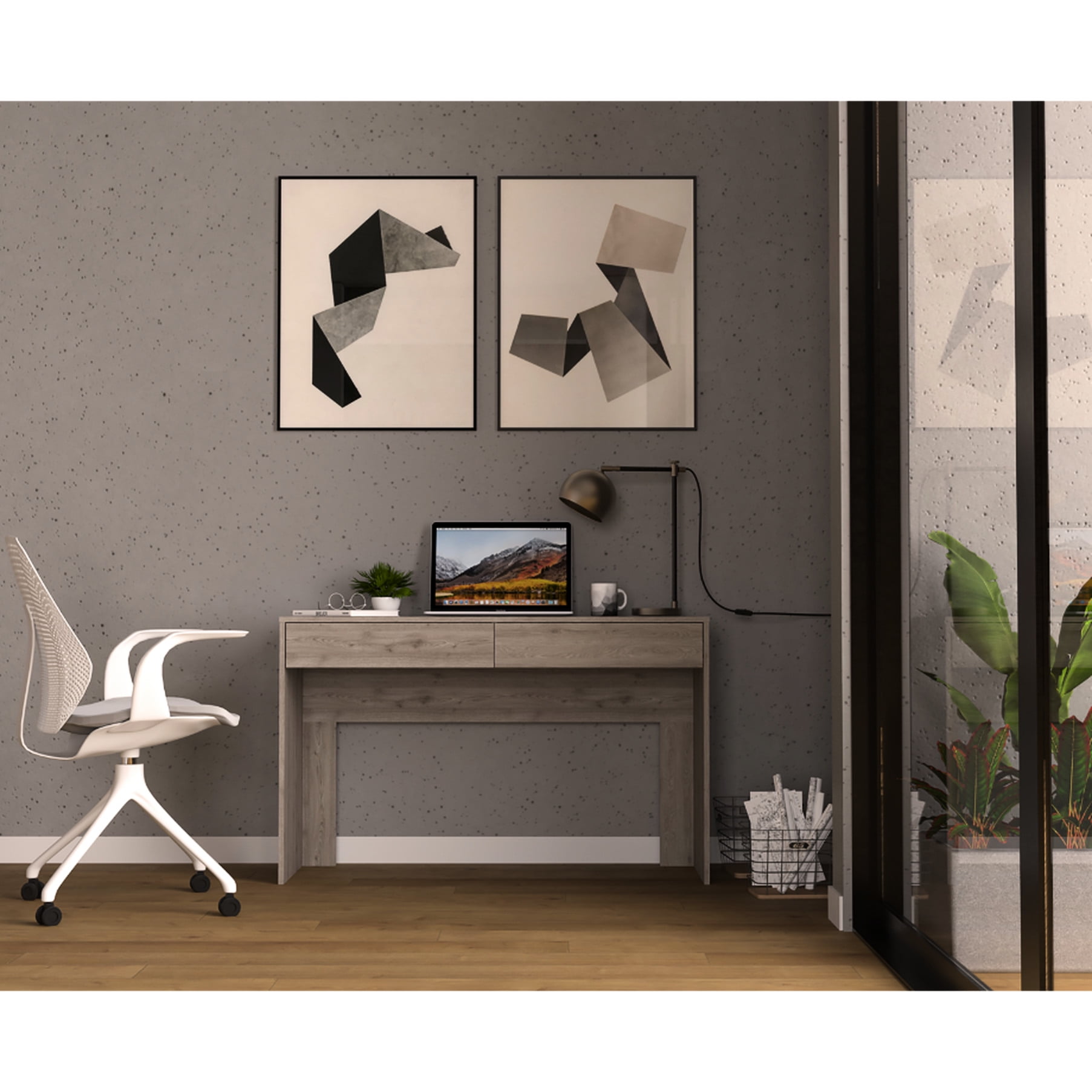 Gray Computer Desk Featuring Two Drawer Sections For Business Use ...