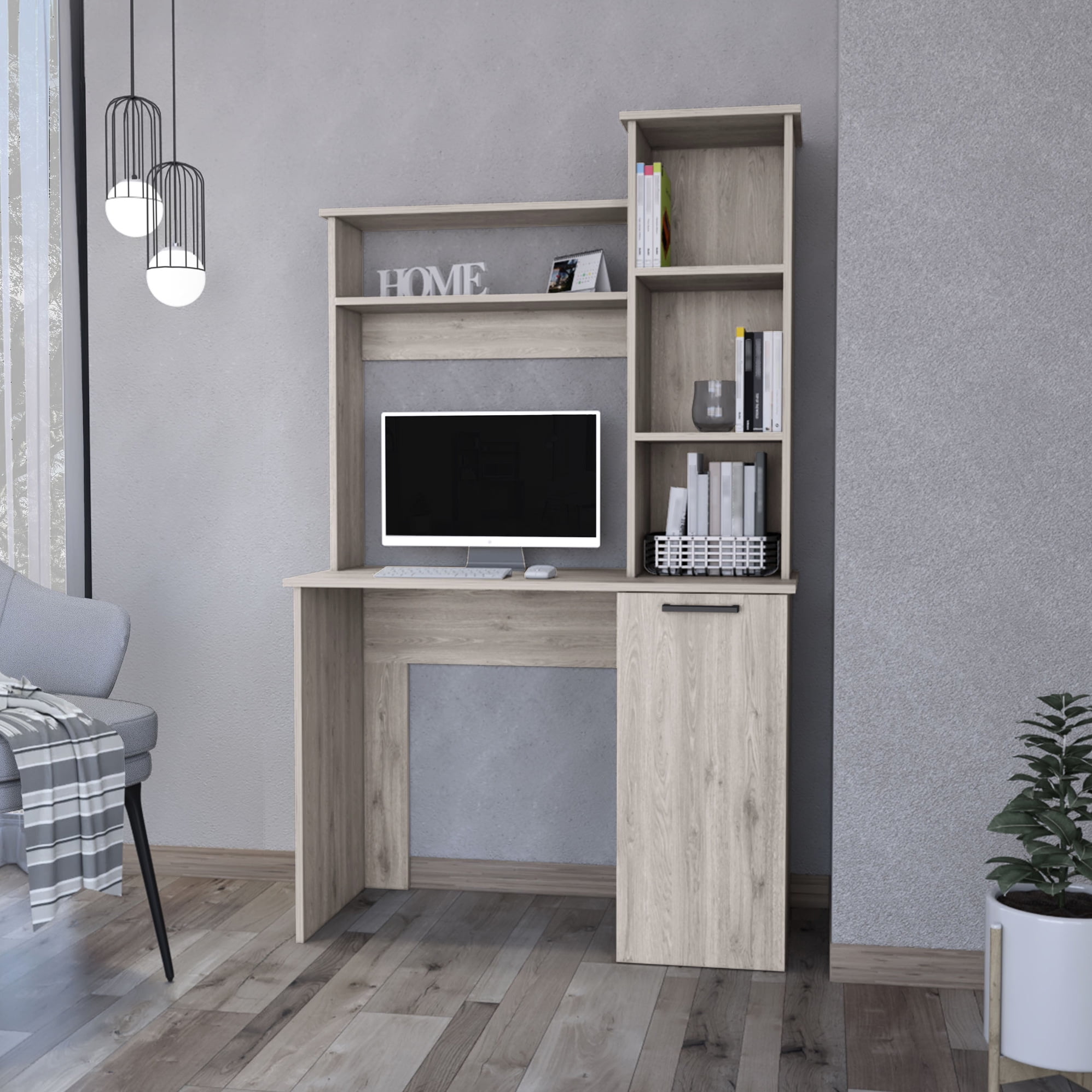 Gray Computer Desk With 3 Shelves And Fascinating Utility Office ...