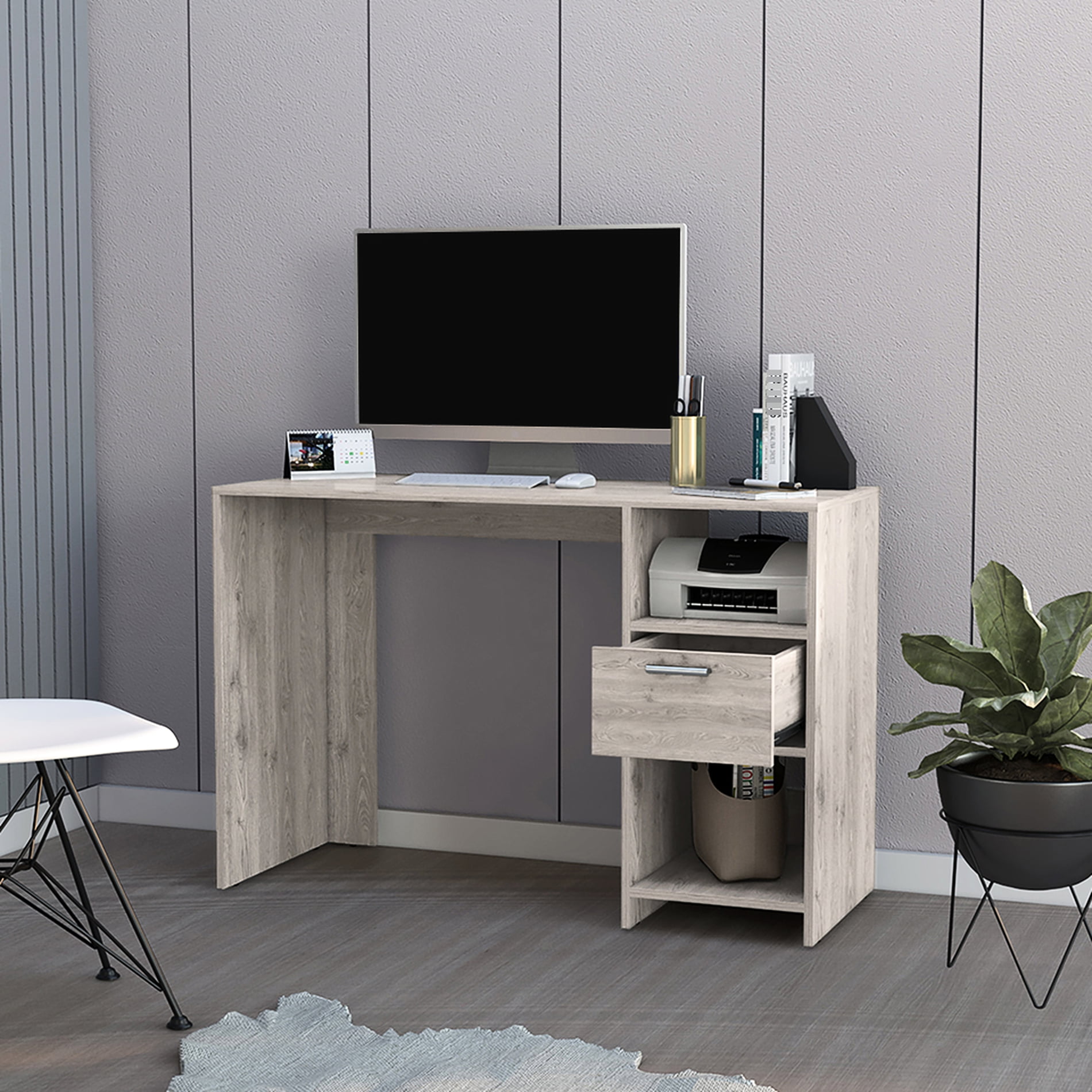 Gray Computer Work Desk With Storage For Players Drawer And Scanners ...