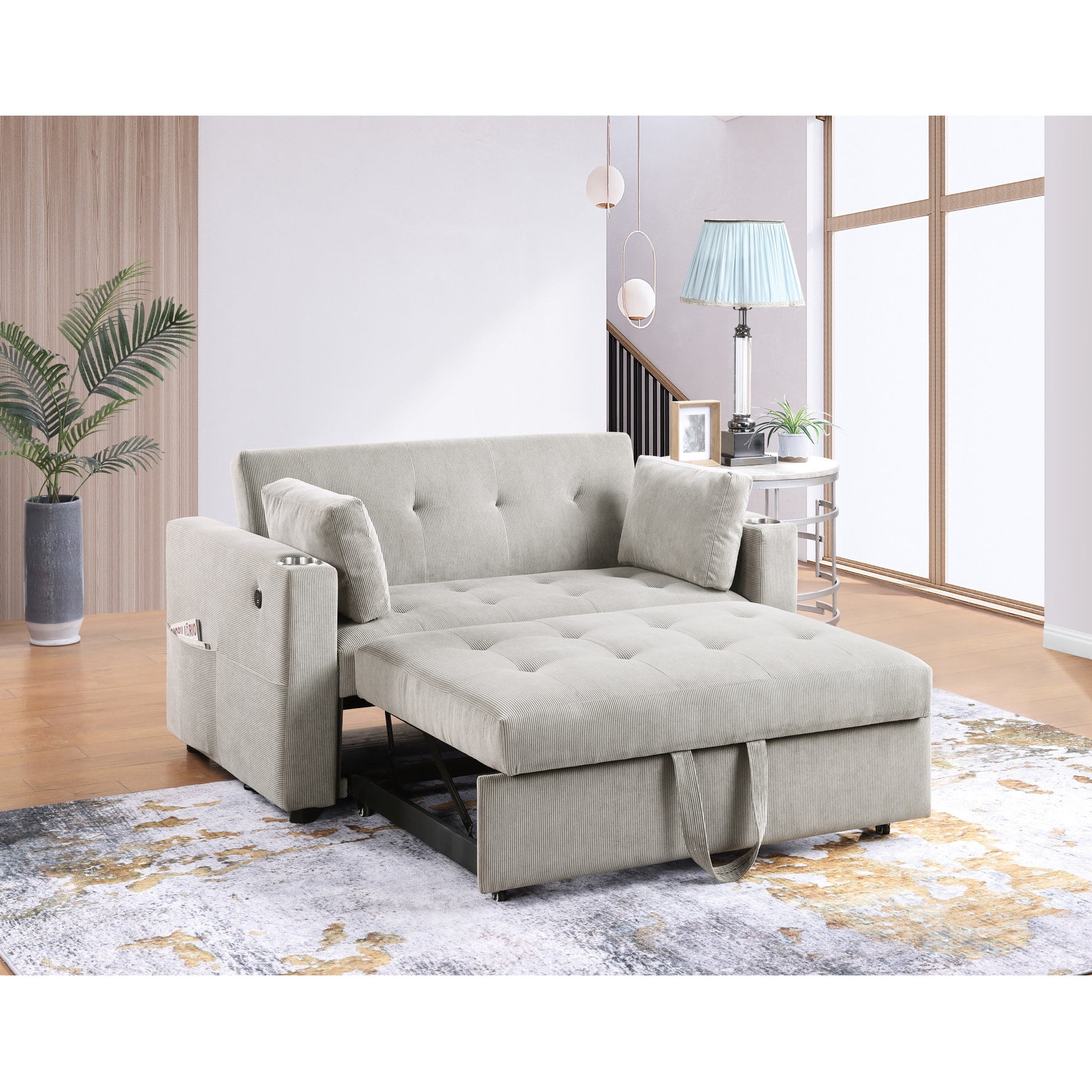 Gray Corduroy - Convertible to Sleeper - Small Spaces - Comfortable ...