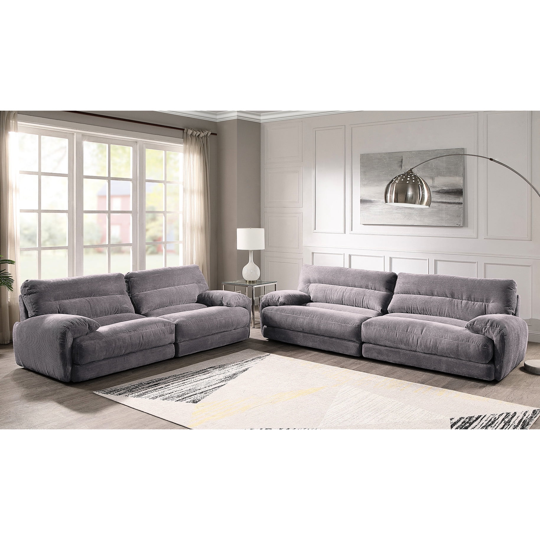Gray Corduroy Upholstery - Three - Seat Configuration - Living Room for ...