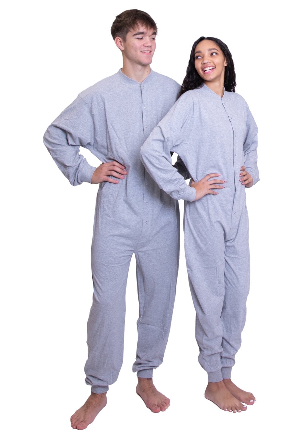 Gray Cotton Onesie with Drop Seat Footless Union Suit Pajama for Men ...