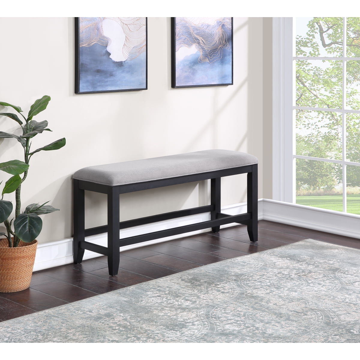 Gray Counter Bench - 47 Inch Kitchen Seating with Footrest, Upholstered ...