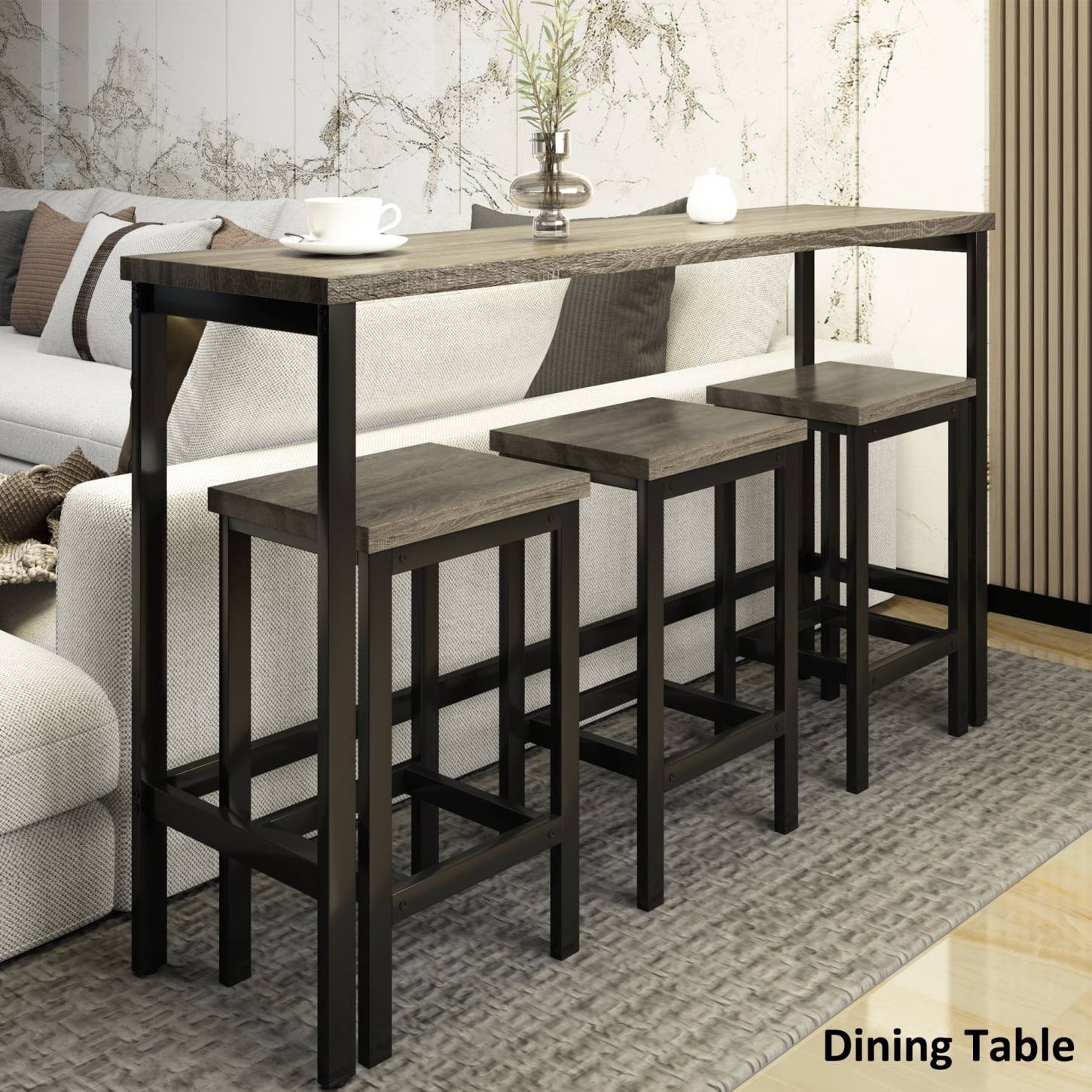 Gray Counter Height Dining Table Set with 3 Stools, Stylish Pub Kitchen ...