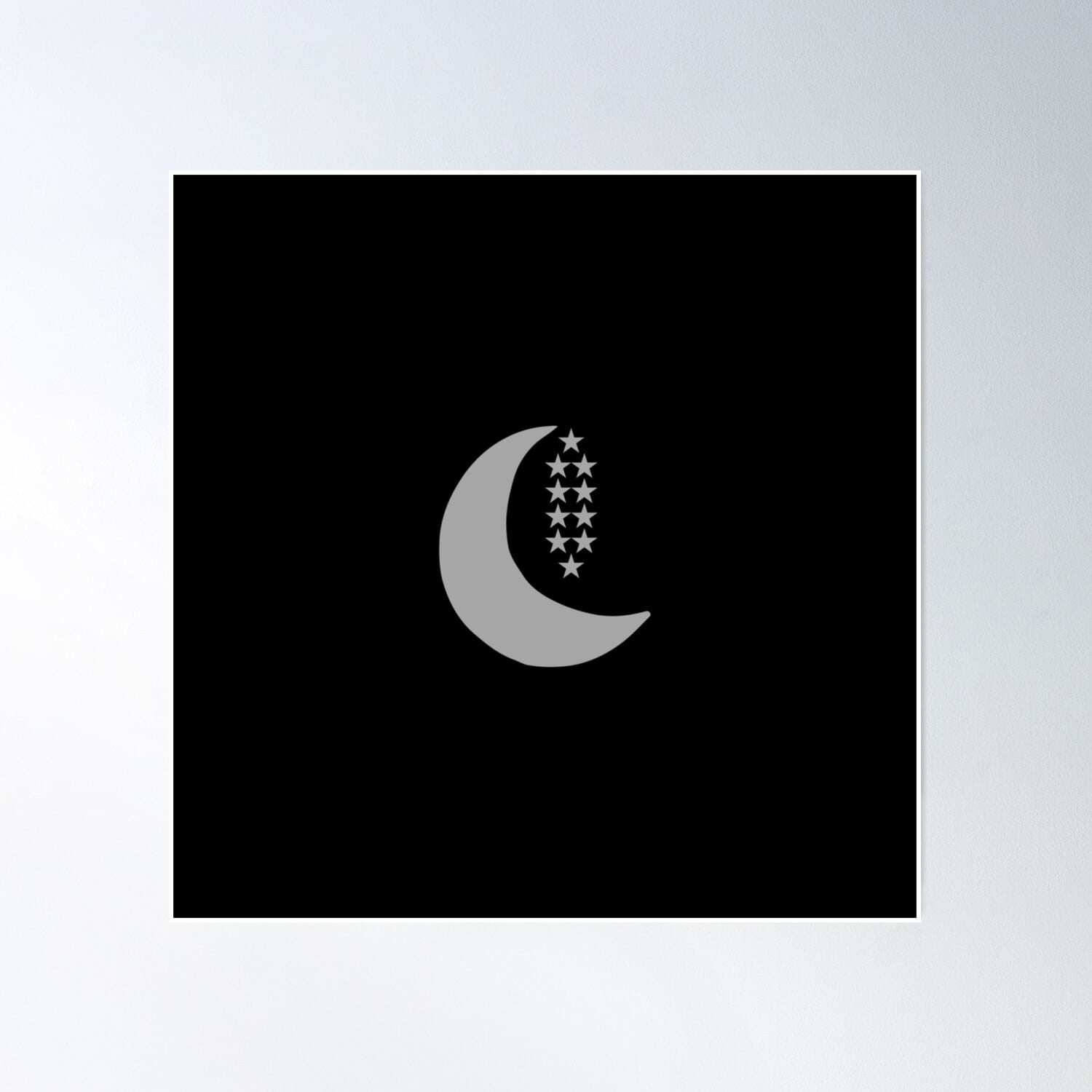 Gray Crescent Moon & Stars In Black Sky Poster Wall Art, Modern Wall ...