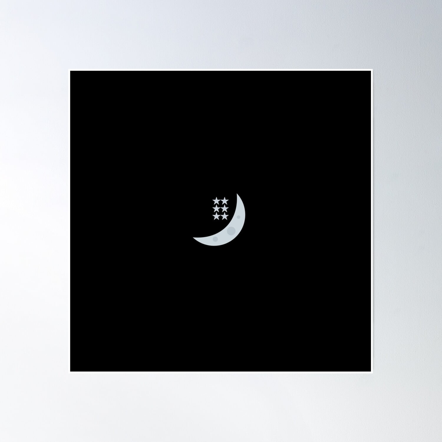 Gray Crescent Moon W/Craters And Gray Stars Poster Wall Art, Modern ...