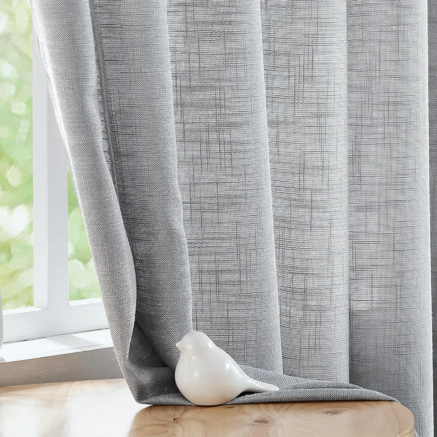 Gray Curtain Panels for Bedroom Living Room, Linen Semi Sheer Grey ...