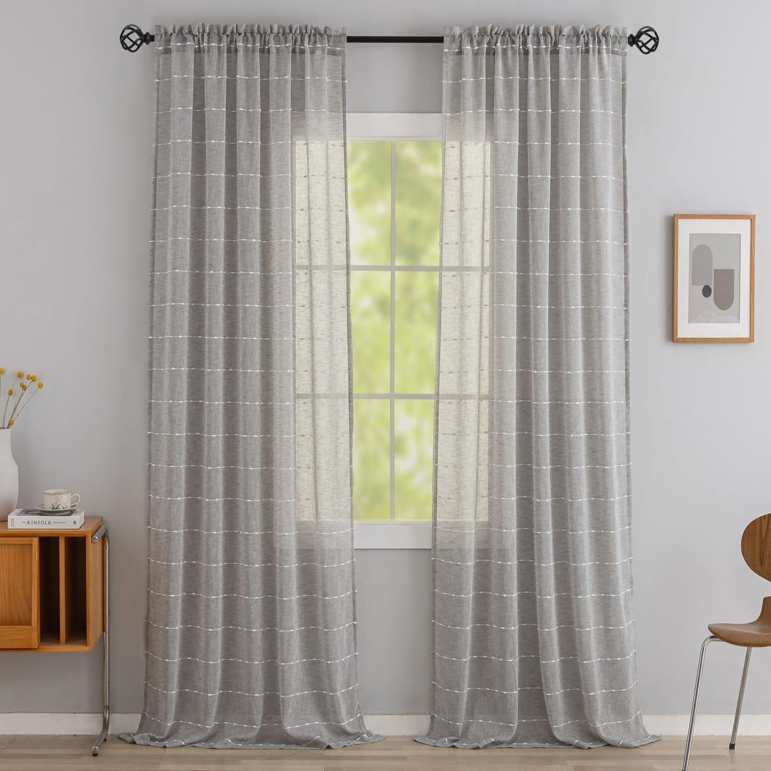 Gray Curtains 108 Inches Long for Living Room Set of 2 Faux Linen Thick ...