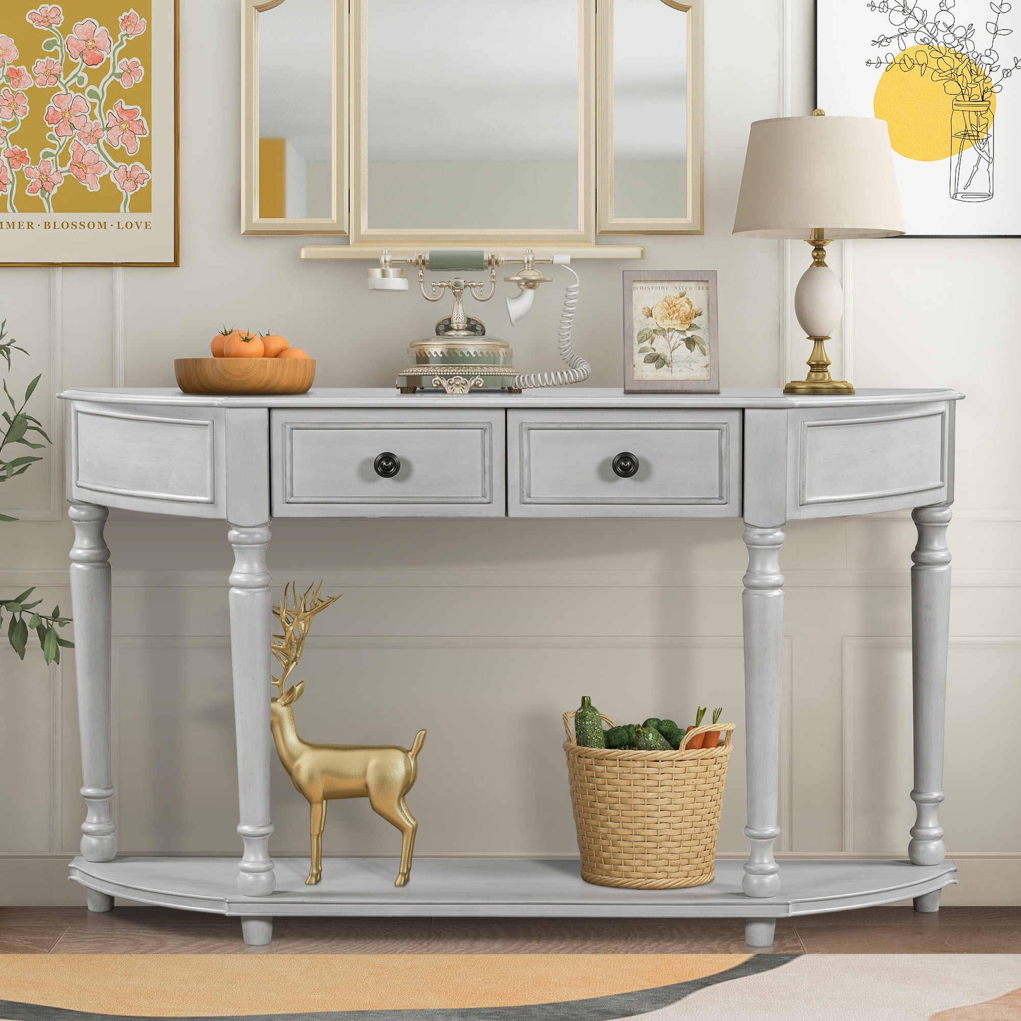 Gray Curved Console Table, Atumon Sideboard Buffet, Vintage Circular ...