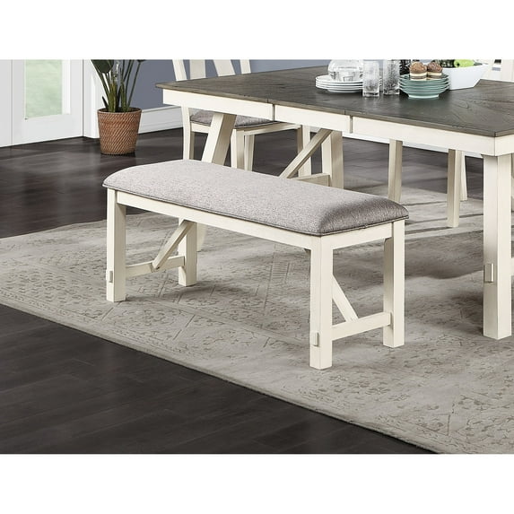Gray Cushioned Bench, White Frame, Contemporary Dining - Walmart.com