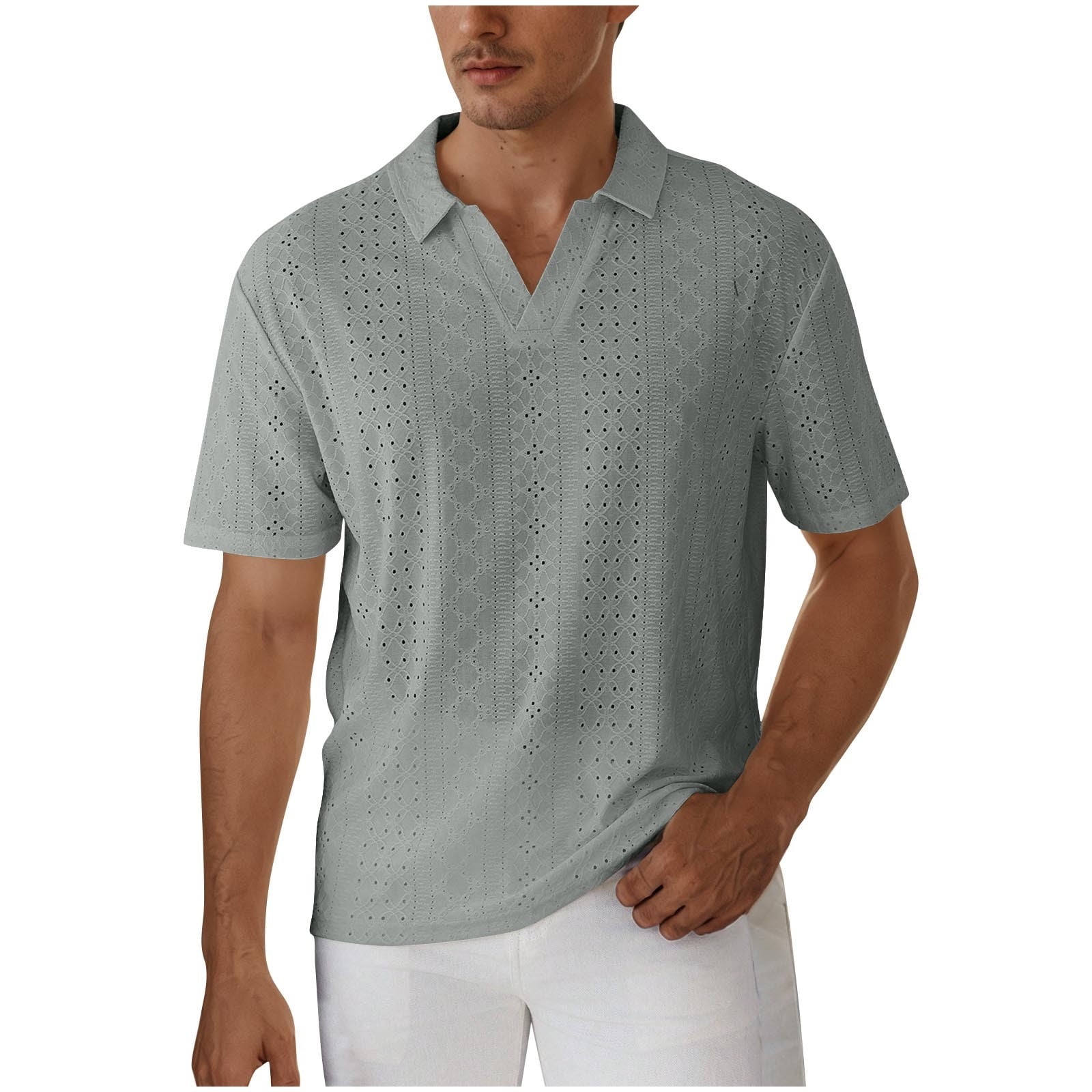 Gray Cut Out Basic Brunch Shirts for Man Fall Summer Short Sleeve ...