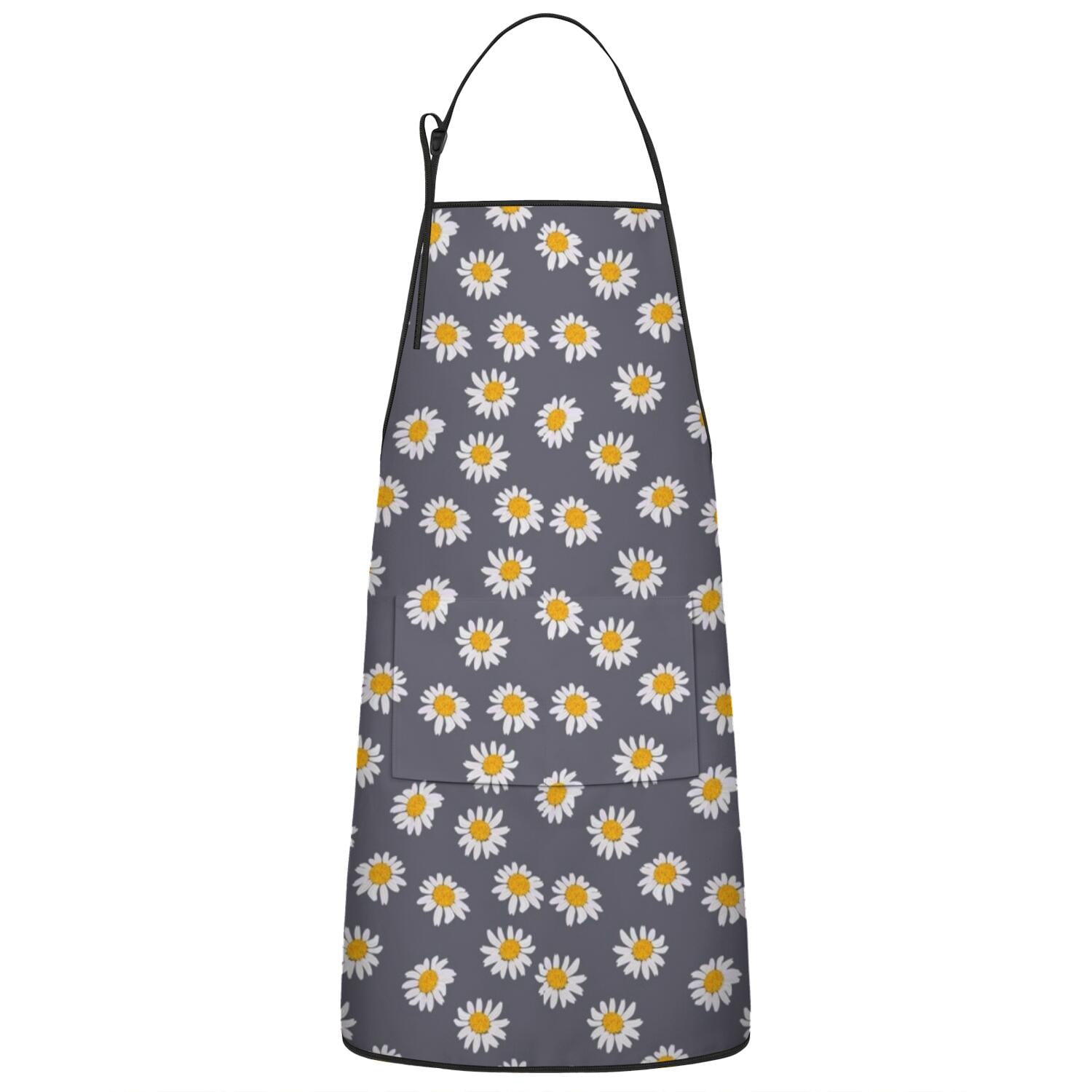 Gray Daisy Flower Pattern Apron-Garden Aprons for Women with Pockets ...