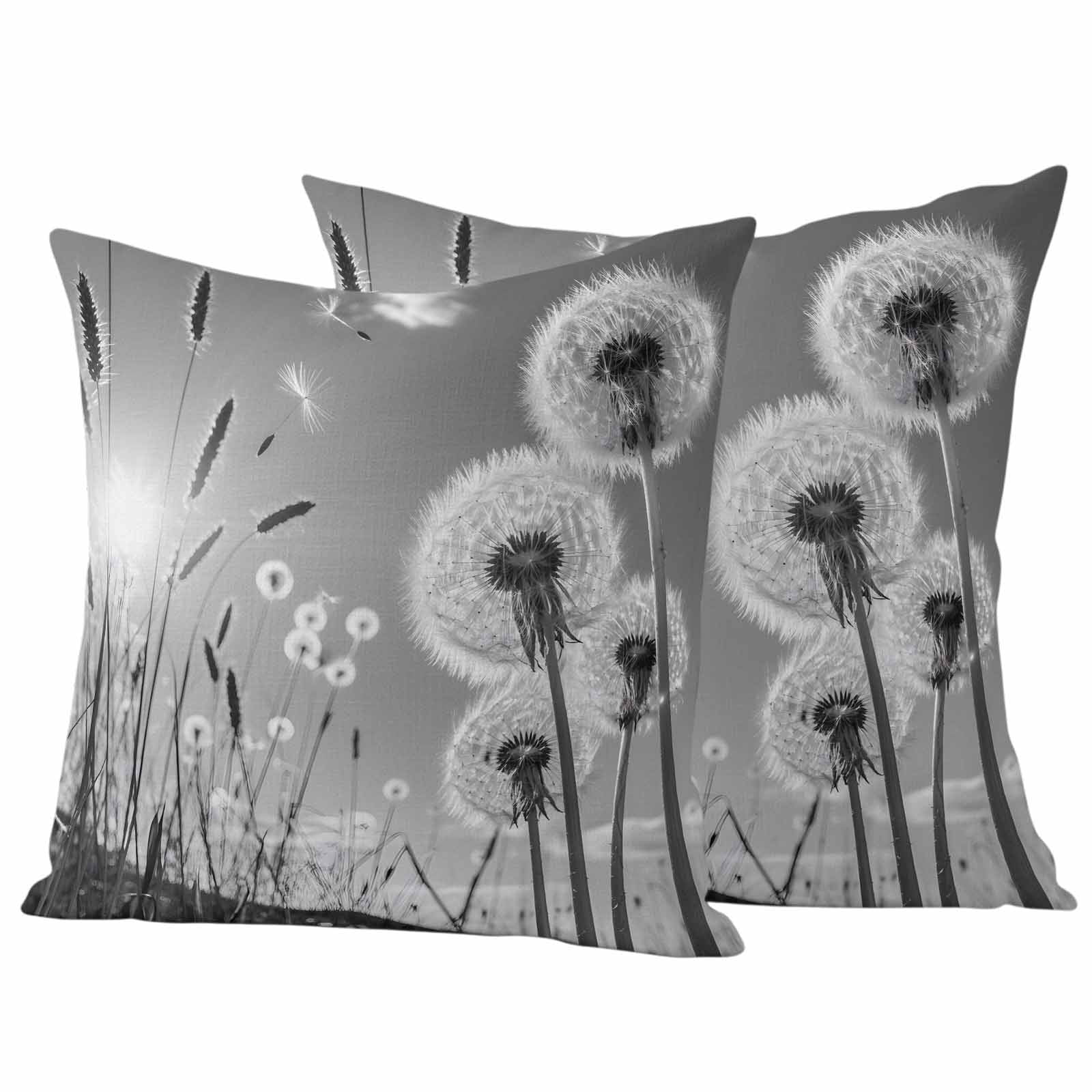 Gray Dandelion Outdoor Pillow Covers Set of 2 Flower Leaf Sun Sky ...