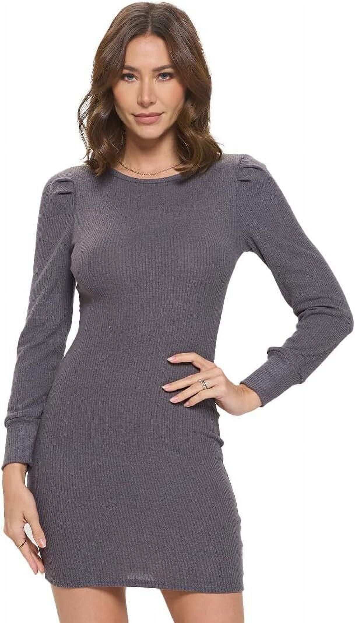 Women's Long Sleeve Mini Cocktail Bodycon Dress, Stretchy Ribbed Knit ...
