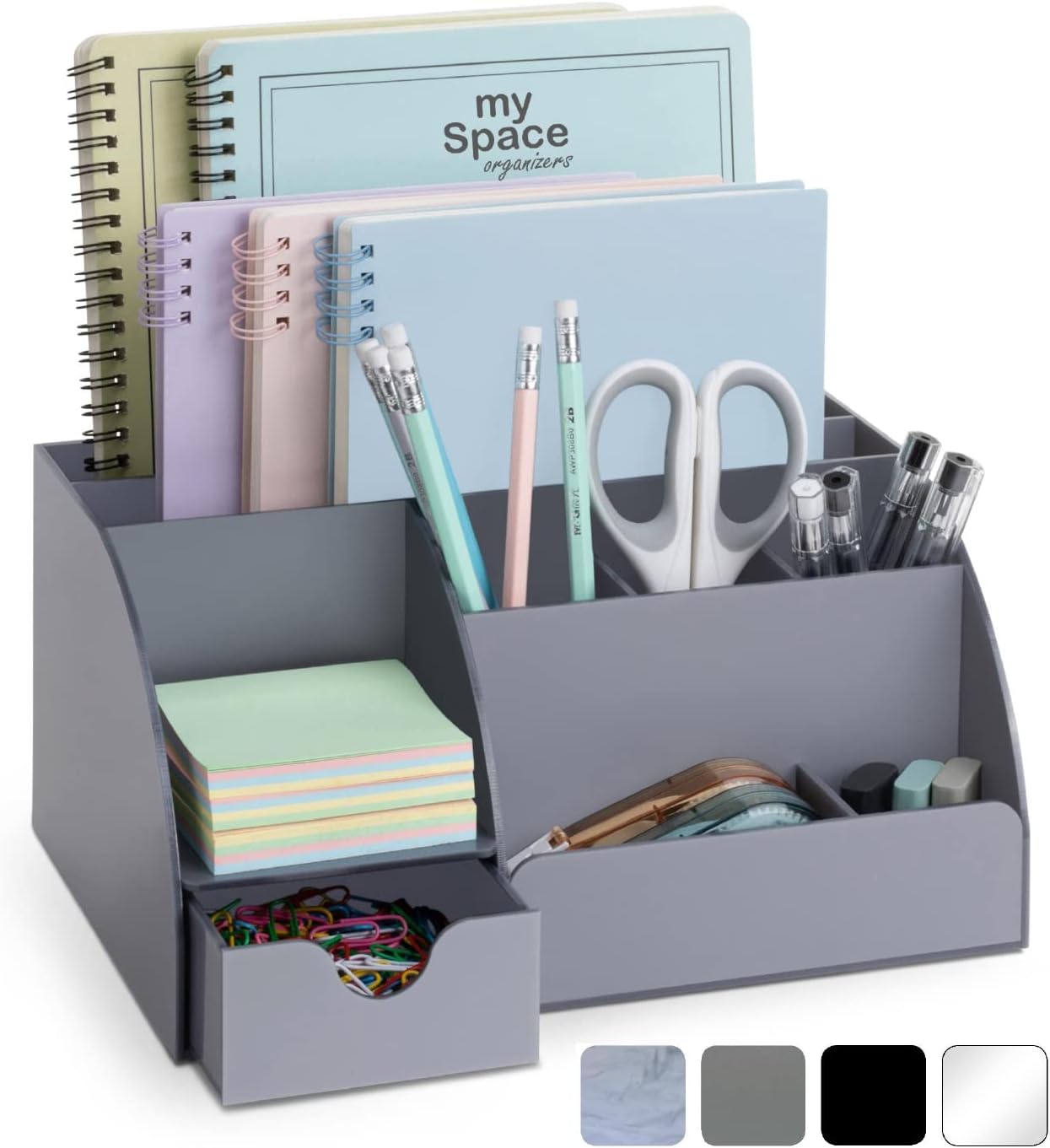 Gray Desk Organizer, 9 Compartments, Office Supplies and Desk ...