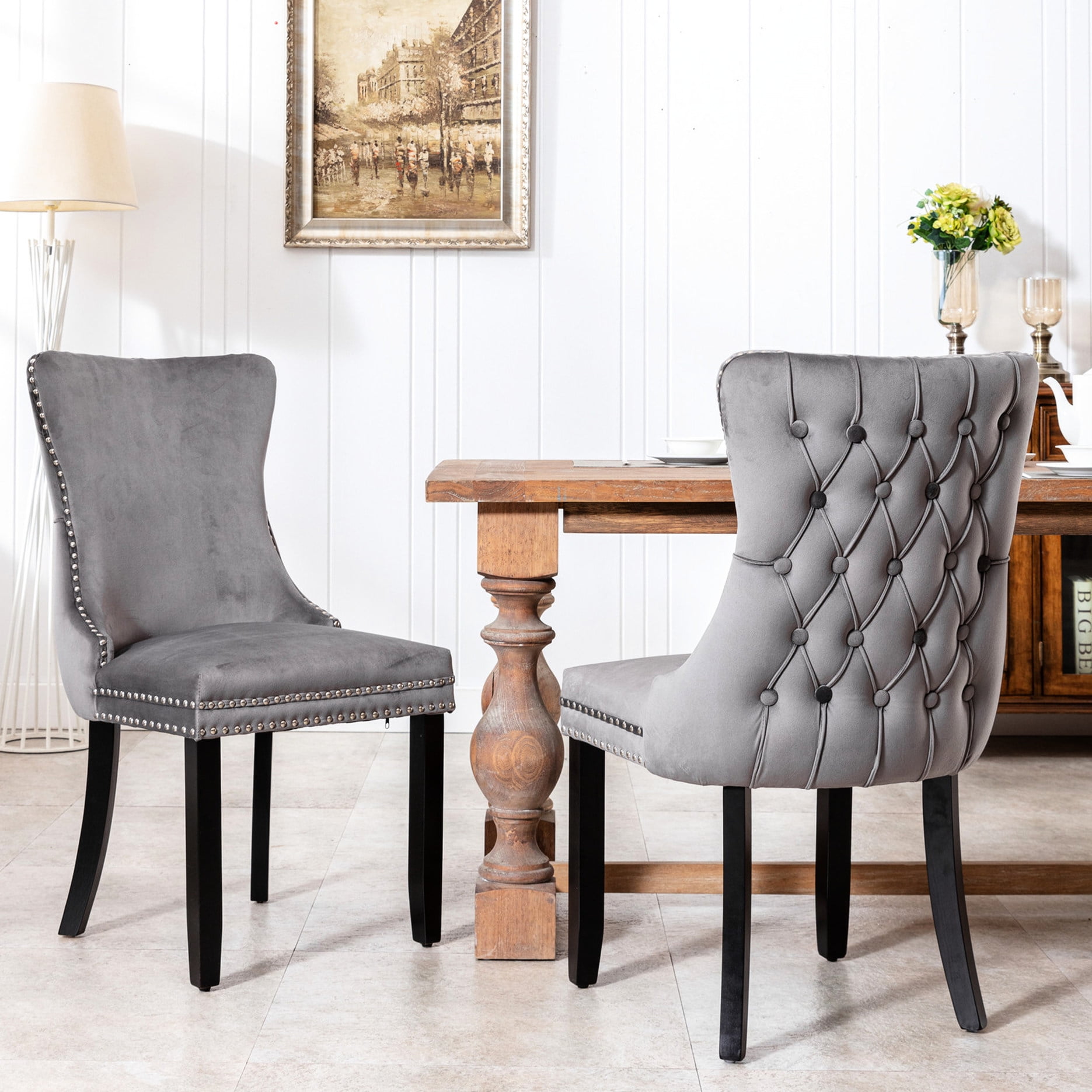 Gray Dining Chair Set, Mid-Century Look, Foam Filler, Set of 2 ...