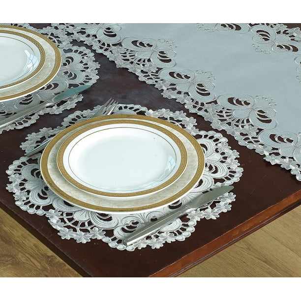 Gray Doilies Set of 4 - Round Lace Linen Placemats European Embroidery ...