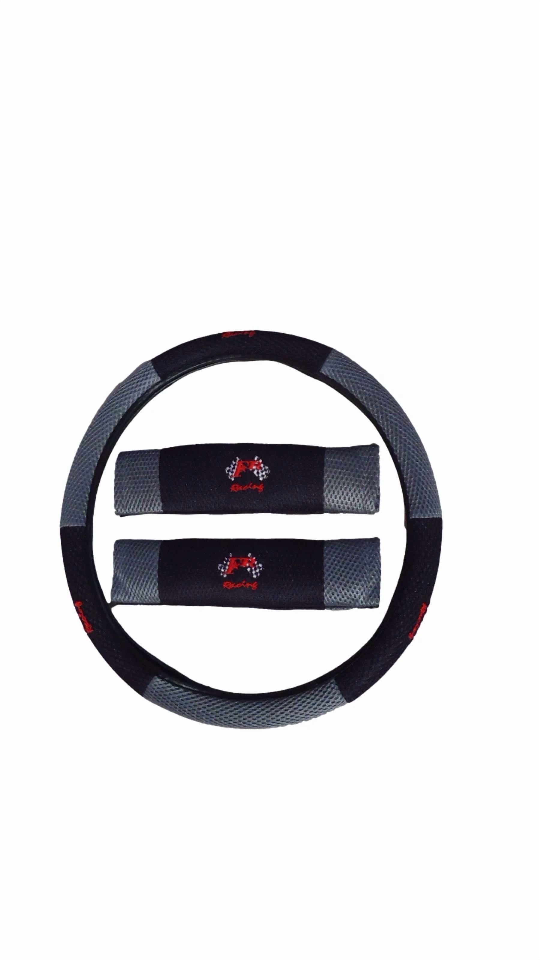 Gray Double Net Cloth Steering Wheel Cover Soft Cushioned With Shoulder ...