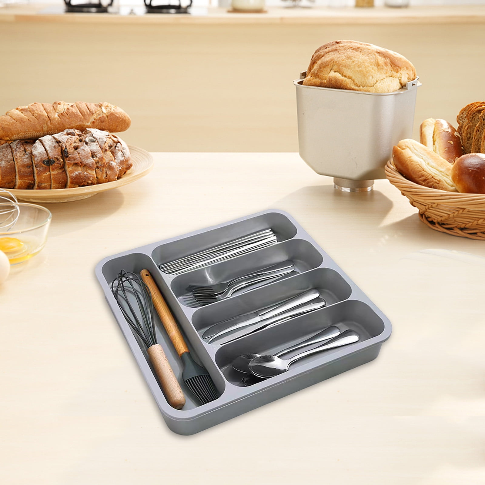 Gray Drawer Storage Tray Kitchen Cutlery Organizer Plastic Tableware ...