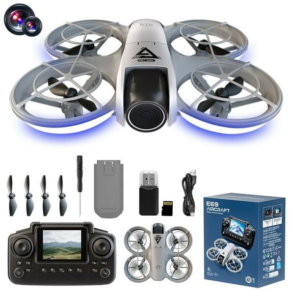 Gray Drone With Esc Camera Cool Led Lights And 2.4 Inch Screen Remote ...