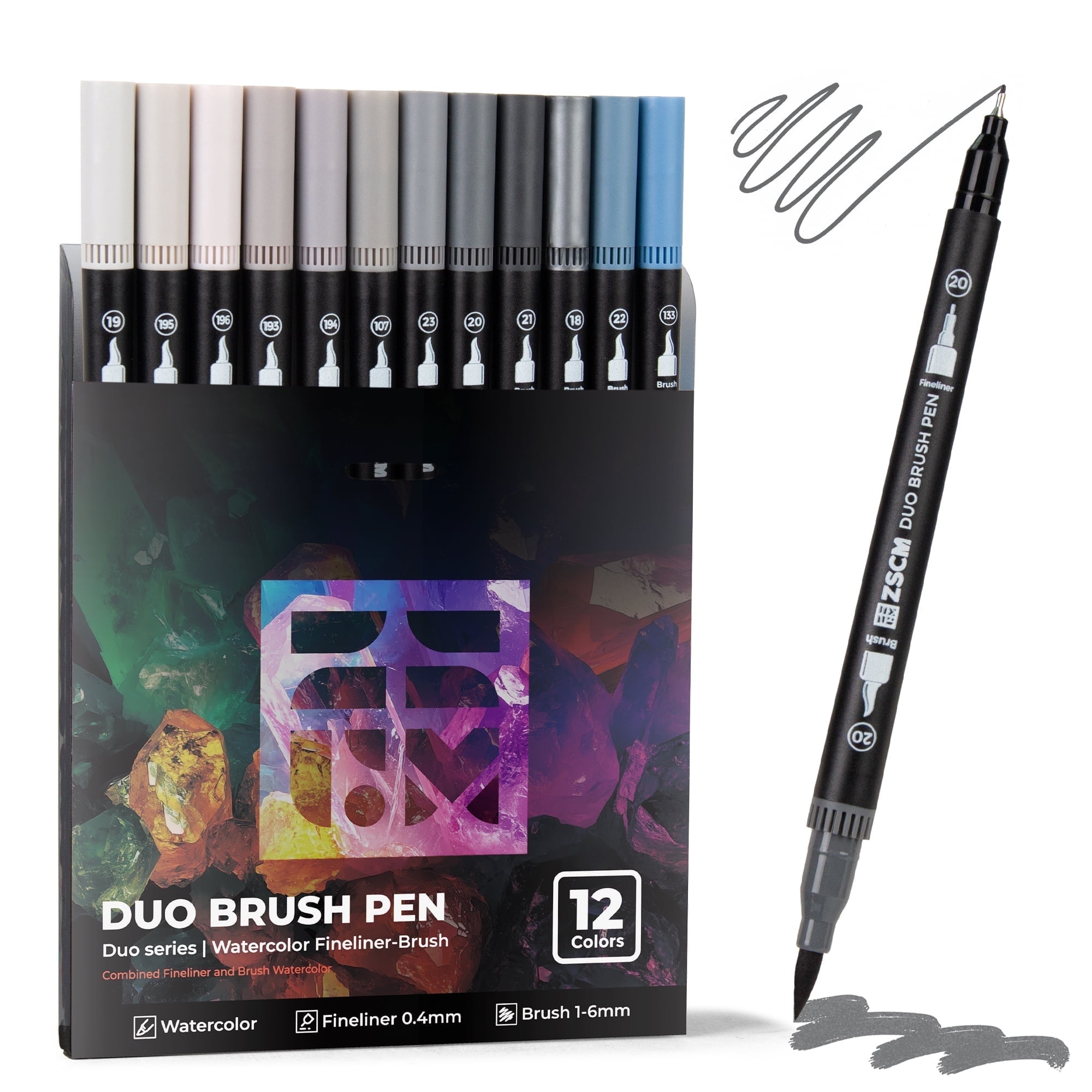 Gray Duo Tip Marker Pens, 12 Pack Fine & Brush Markers for Adult ...