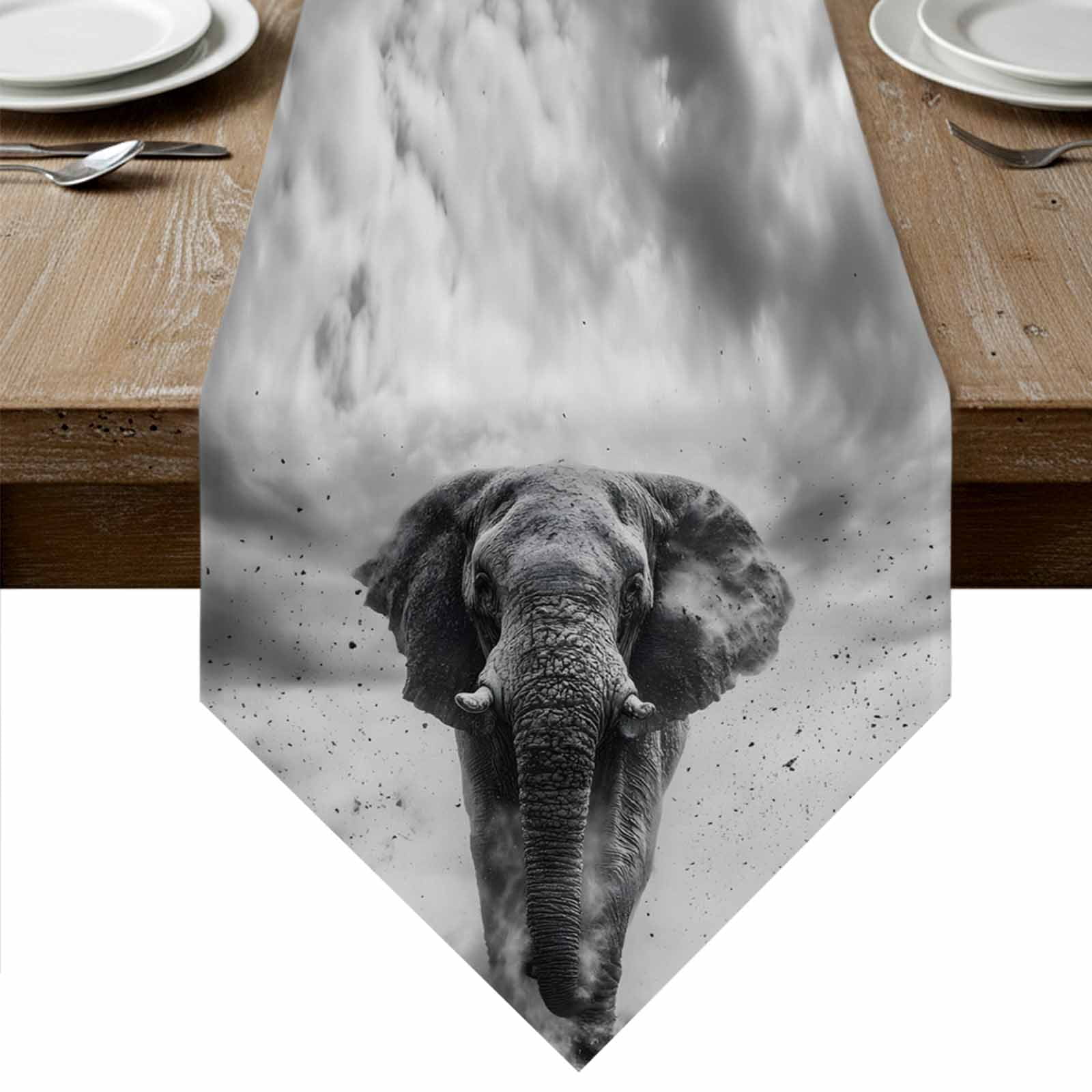 Gray Elephant Retro Table Runner Linen Burlap Table Runner 90 Inches ...