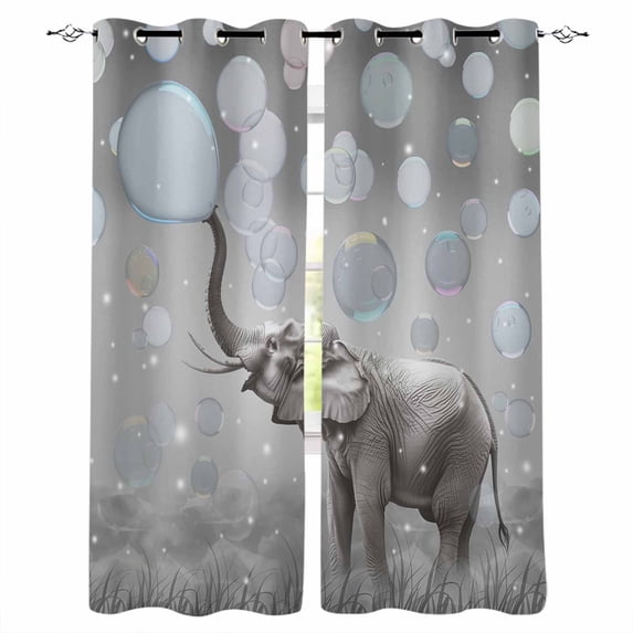 Gray Elephants Blackout Curtains 45 Inches Long, Kitchen Black Out ...