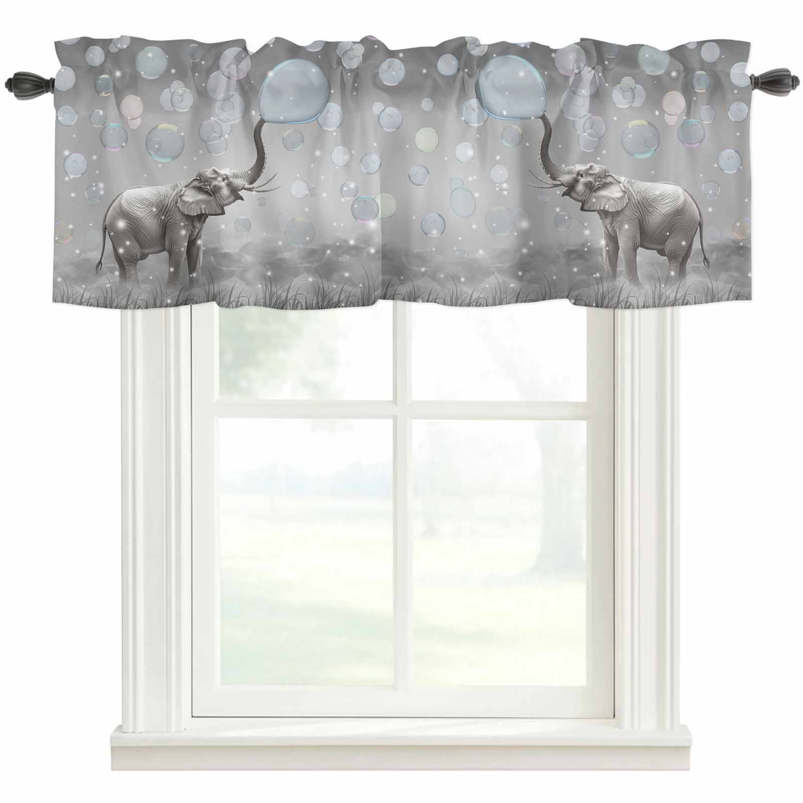 Gray Elephants Rod Pocket Curtain Valance, Modern Vintage Elephants ...