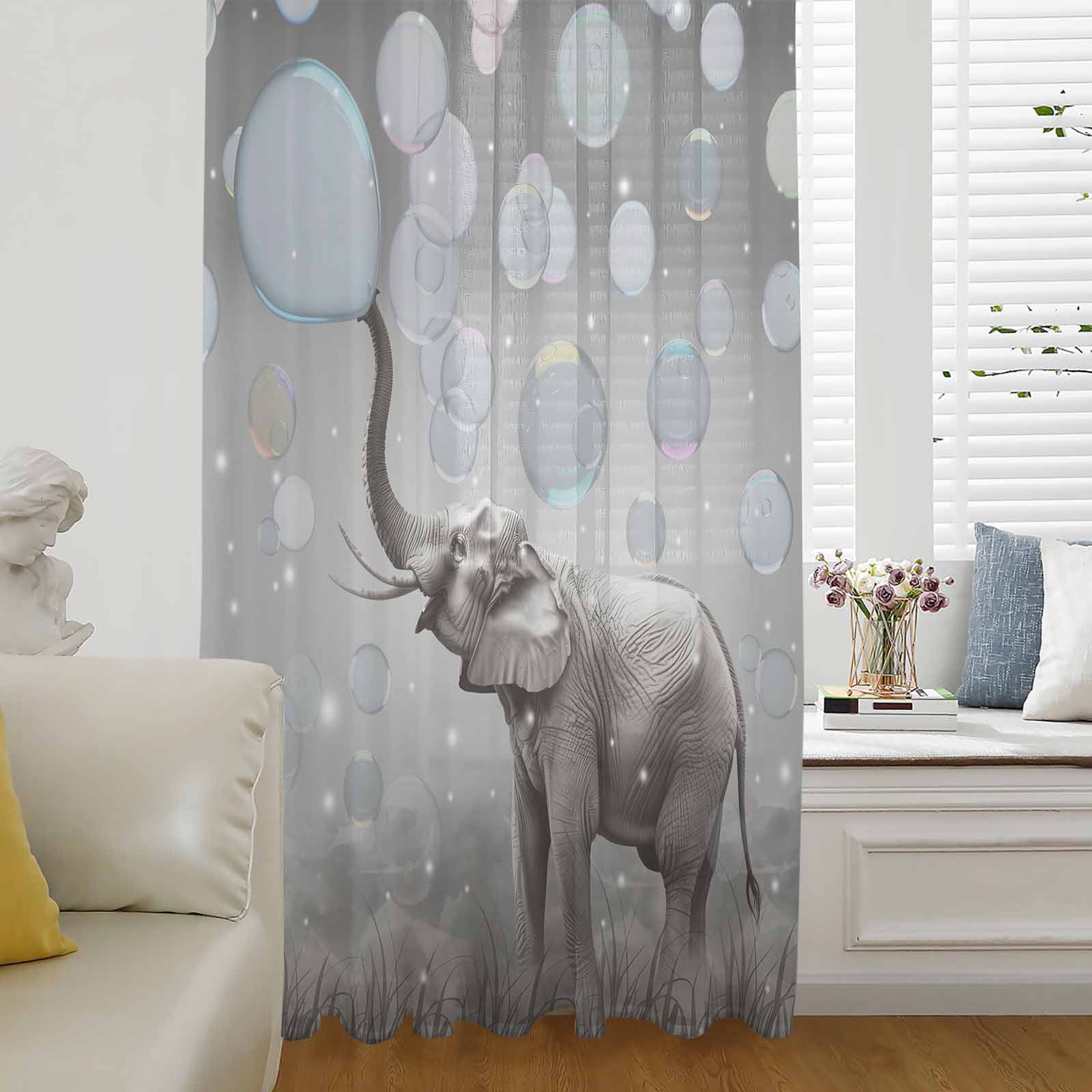 Gray Elephants Semi Sheer Curtains Drapes for Living Room,Bedroom ...