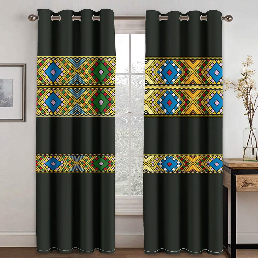 Gray Ethiopian and Eritrean Traditional Curtains 2 Pieces Thin Drape ...