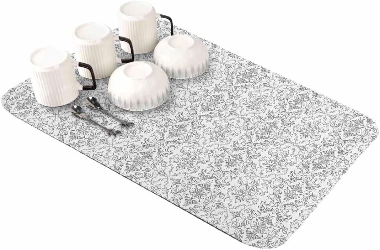 Gray Ethnic Dish Drying Mat for Kitchen Counter, Super Absorbent Quick ...