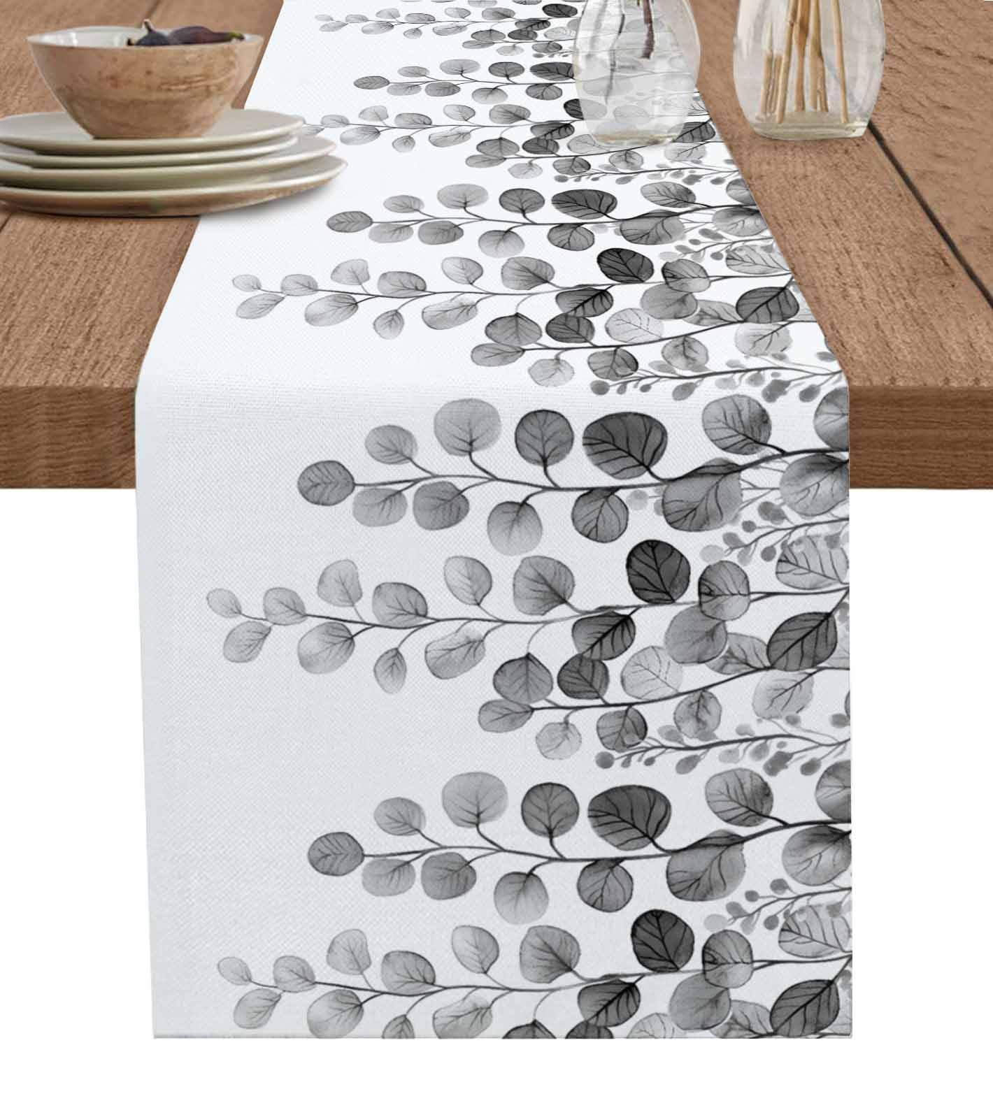 Gray Eucalyptus Leaves Burlap Cotton Table Runner 13x36 Inches Short ...