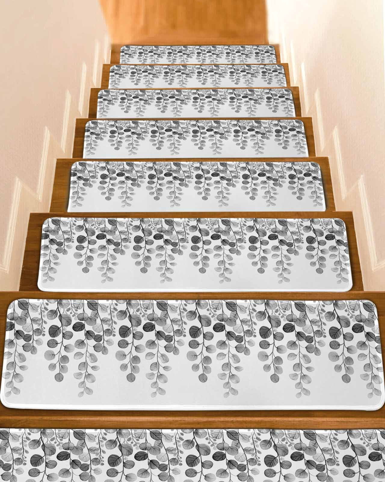 Gray Eucalyptus Leaves Stair Treads for Wooden Steps Indoor Runner Rug ...
