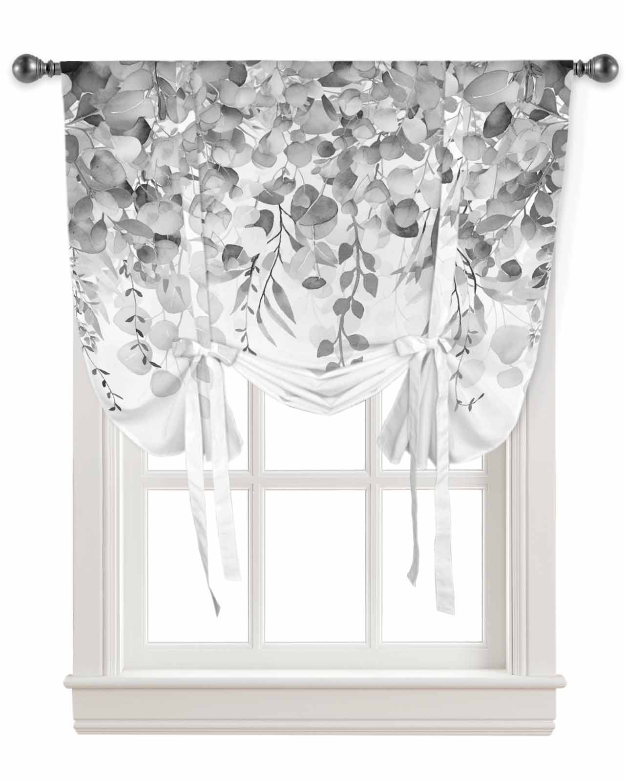 Gray Eucalyptus Tie Up Curtains for Kitchen Bathroom Bedroom Windows 45 ...