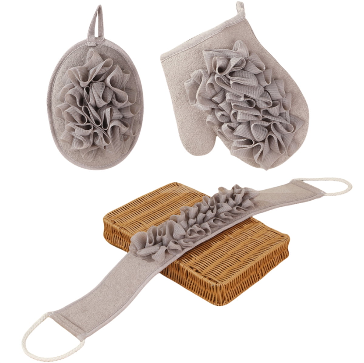 Gray Exfoliating Back Scrubbers Set,QZS Portable Exfoliating Washcloth ...