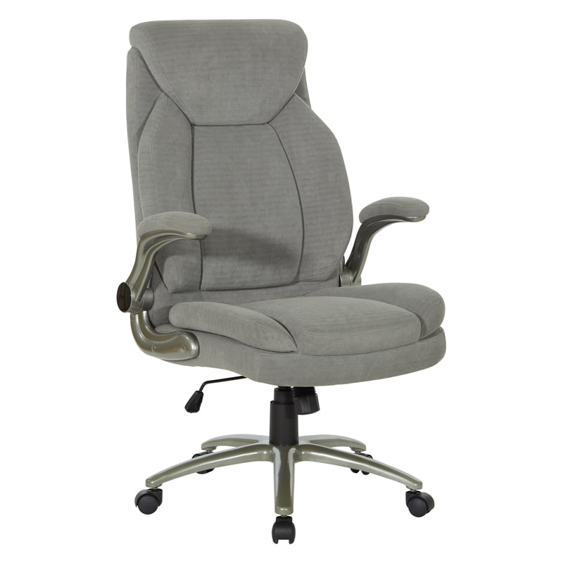 Gray Fabric Big & Tall Chair with Padded Flip Arms and Titanium Base ...