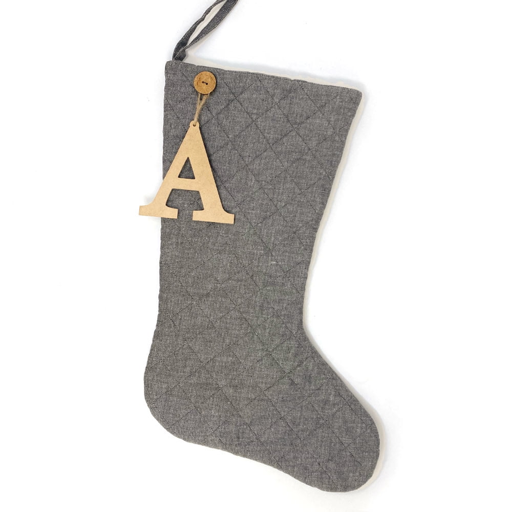 Gray Farmcloth Quilted Christmas Stocking with Personalized Letter ...