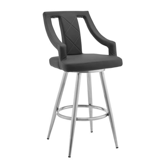 Gray Faux Leather Bar Stool | Swivel Functionality | Stable Stainless ...