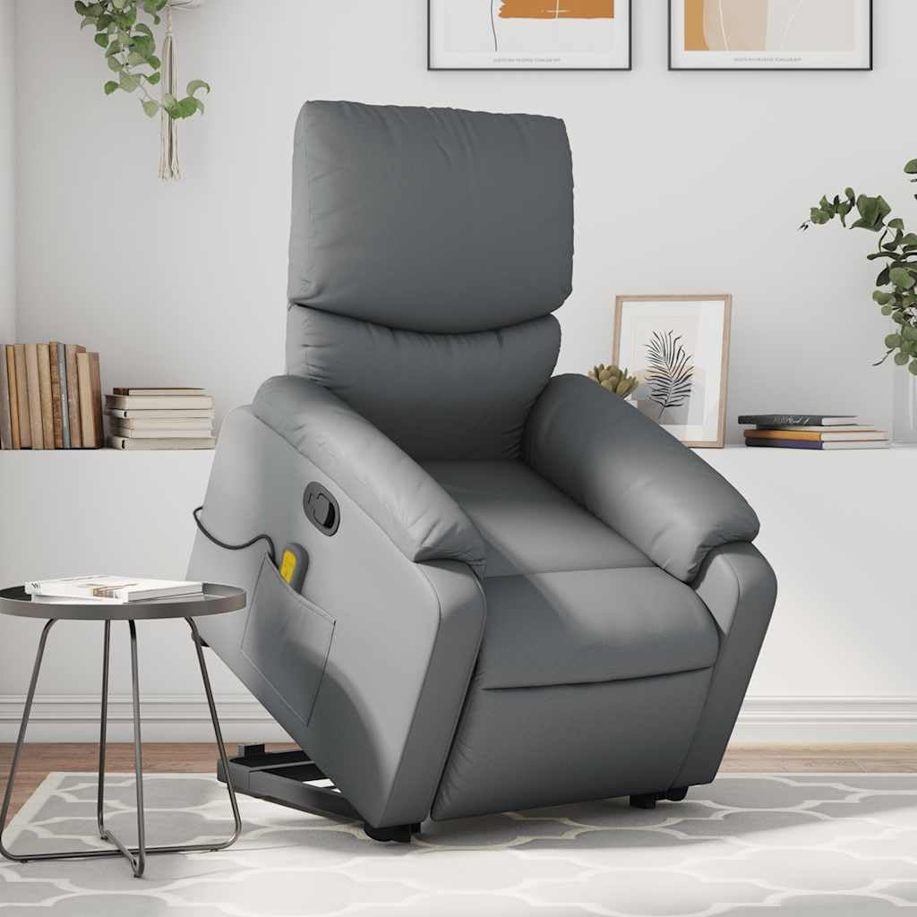 Gray Faux Leather Recliner Chair with Manual Lean-Back, Power Lift, and ...