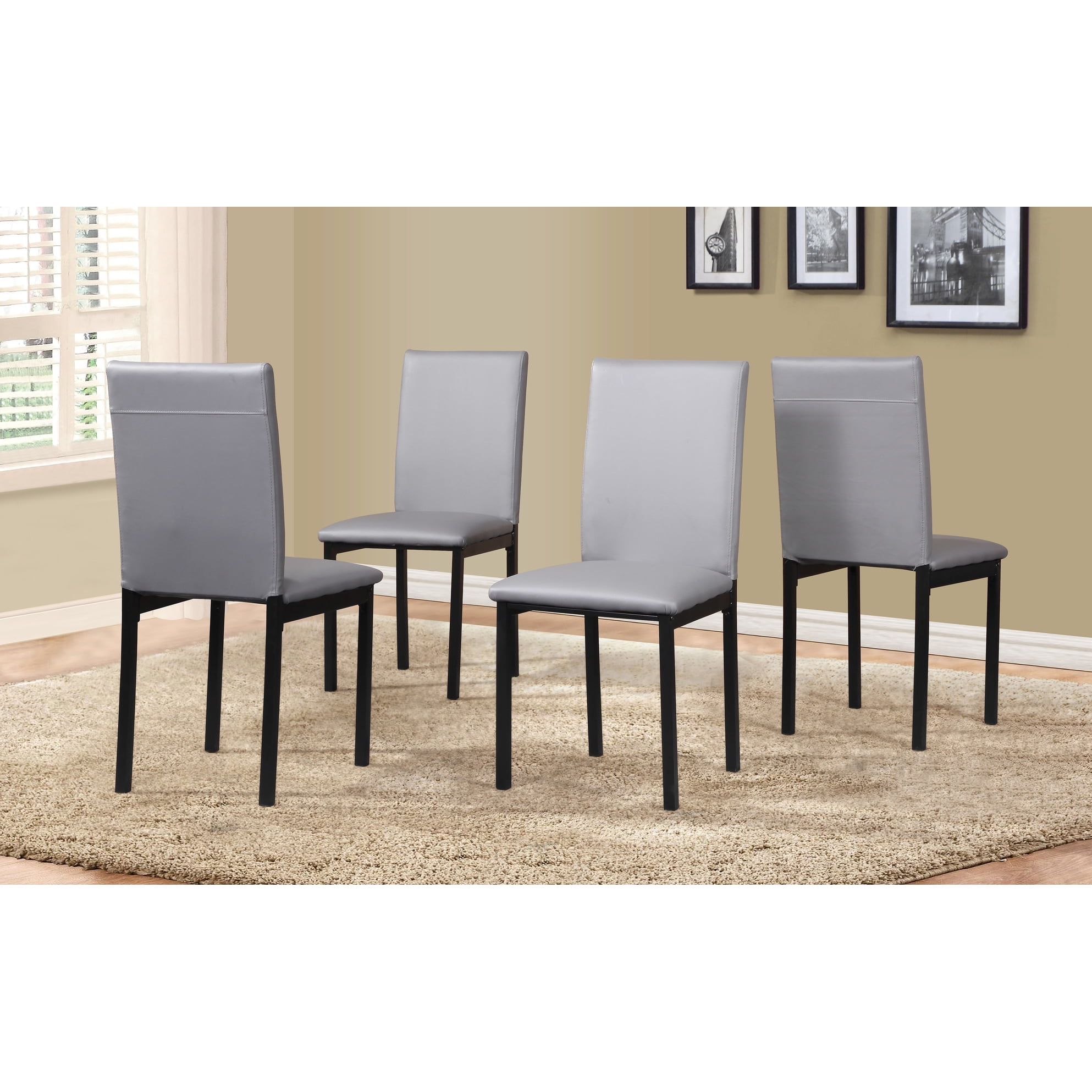 Gray Faux Leather Seat Metal Frame Chairs - 4 For Home Dining Chairs ...