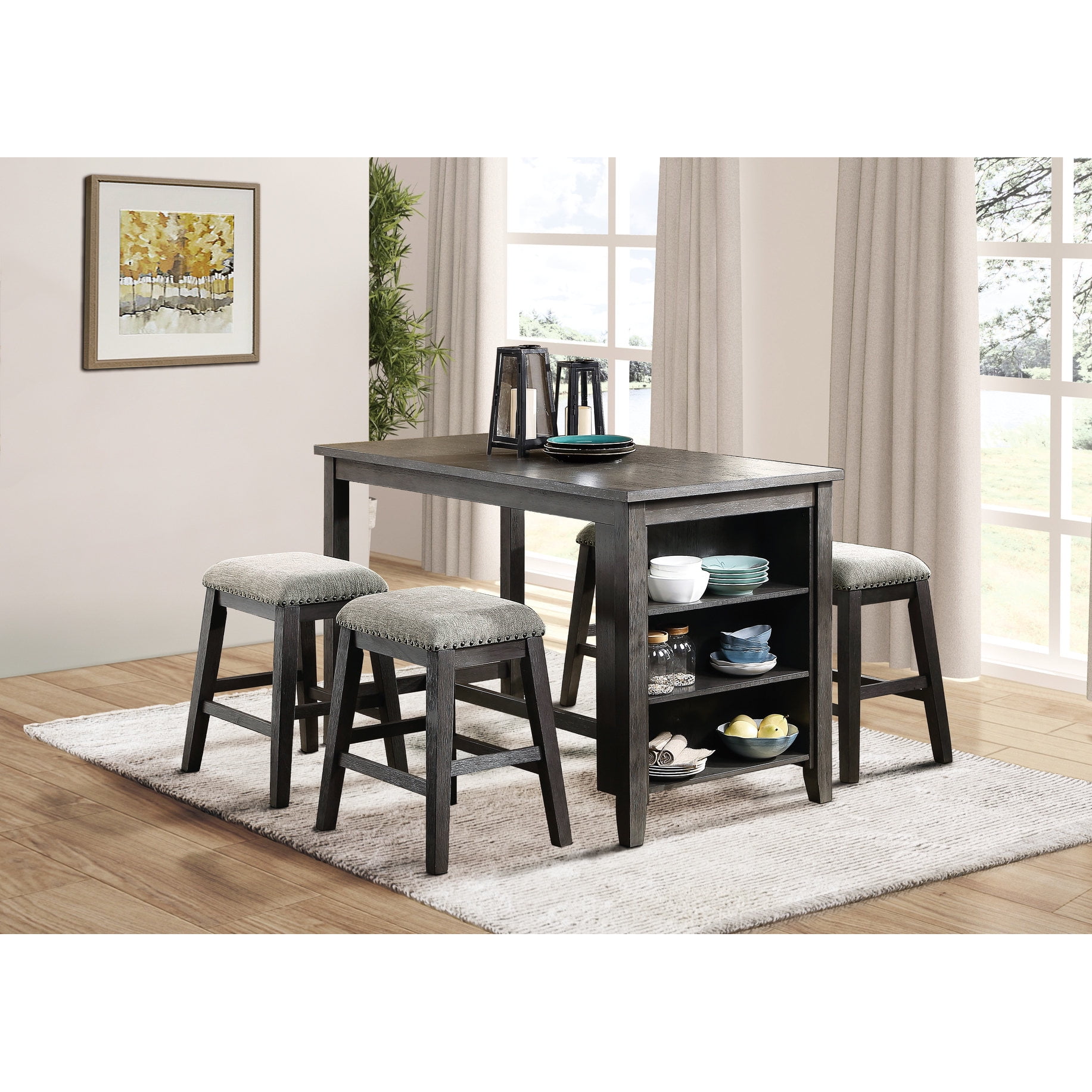 Gray Finish 5pc Counter Height Dining Set | Multifunctional for Dining ...